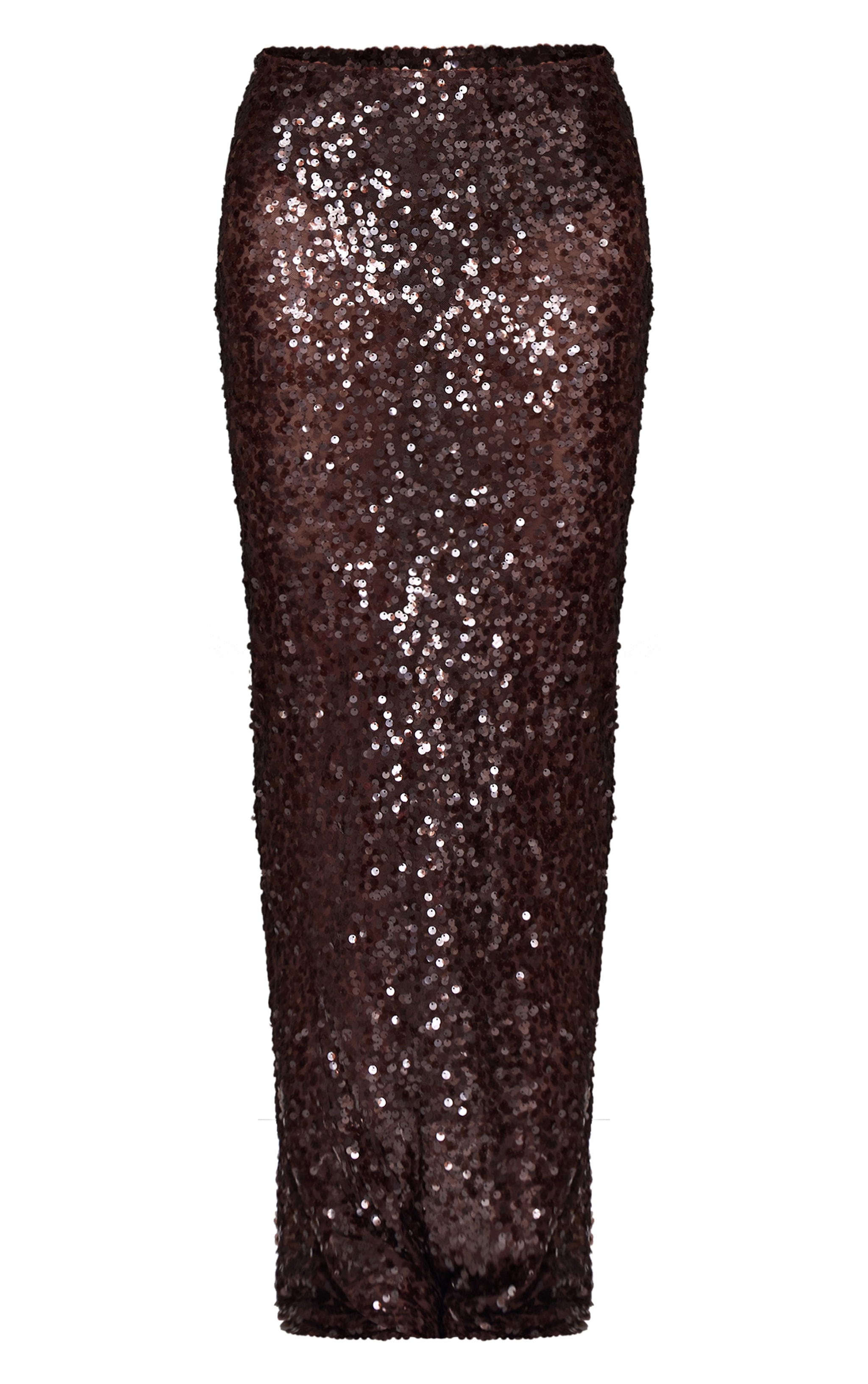 Dark Brown Sequin Mesh Maxi Skirt | Co-ords | PrettyLittleThing QA