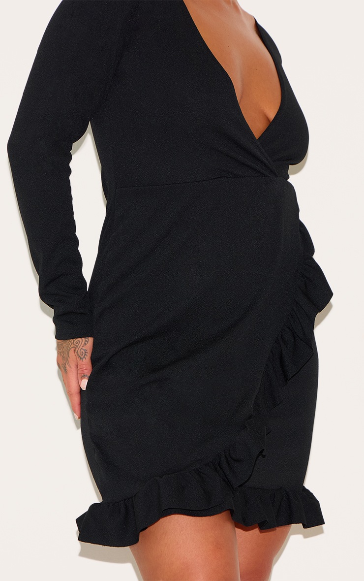 Plus Black Long Sleeve Ruffle Wrap Dress | Plus Size ...