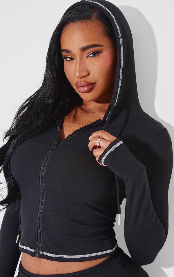 Shape Black Sculpted Contrast Stitch Zip Hoodie | Shape | PLT