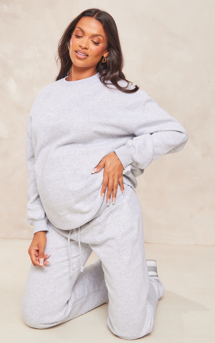 PLT Maternity Ash Grey Embroidered Sweatshirt | Maternity | PLT