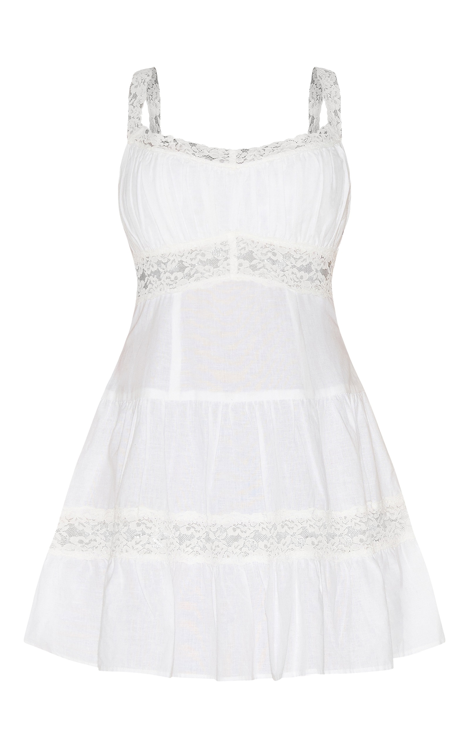 Petite White Tiered Mini Dress With Lace Details | Petite | PLT AUS