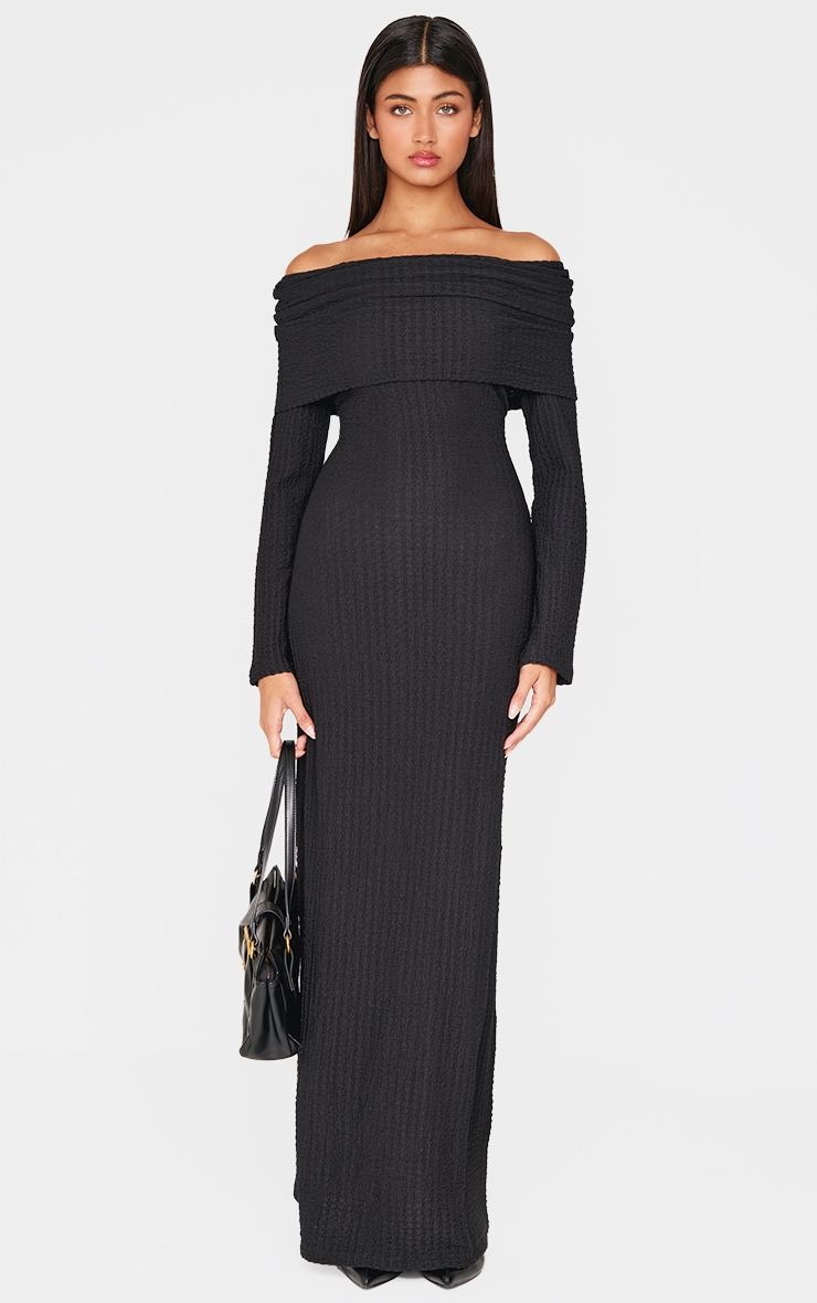 Black Textured Extreme Fold Over Maxi Dress | Dresses ...