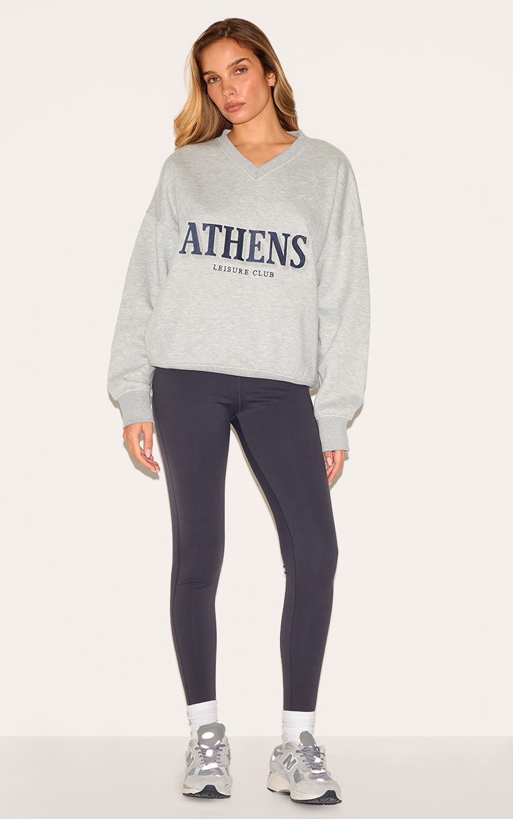 Ash Grey Athens Embroidered V Neck Sweatshirt | Athleisure | PLT