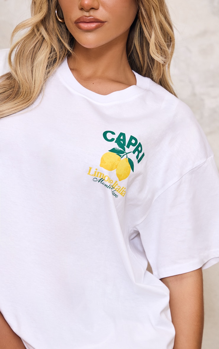 White Capri Lemon Graphic Oversized T Shirt | Tops | PrettyLittleThing USA