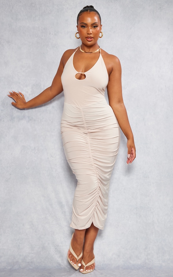 Plus Stone Cut Out Ruched Midi Dress | Plus Size | Prettylittlething