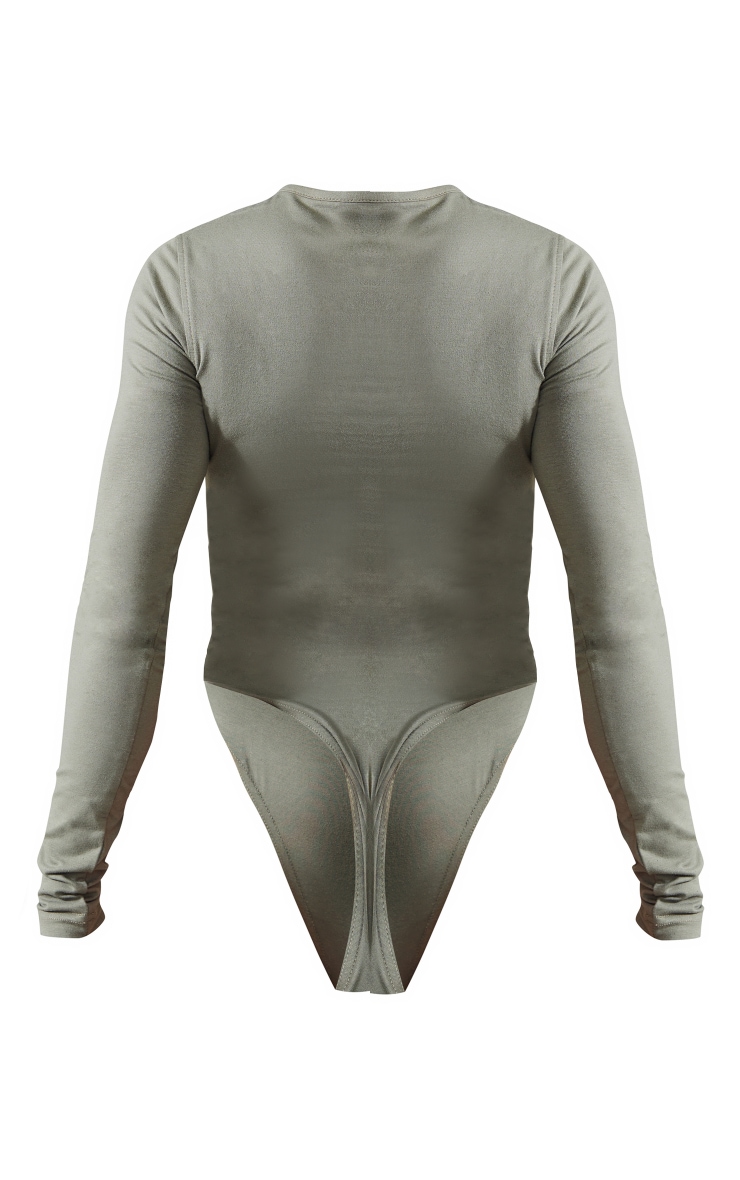 Prettylittlething Khaki Logo Long Sleeve Bodysuit | PrettyLittleThing USA