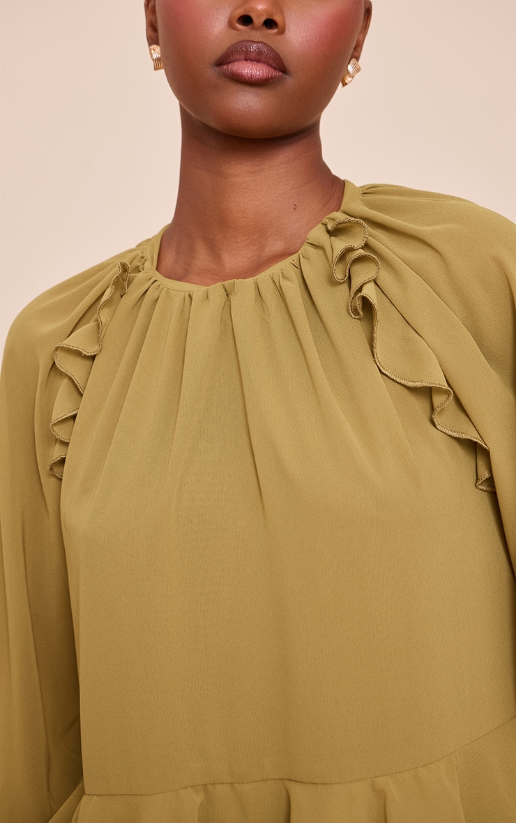 Olive Chiffon Frill Detail Shift Playsuit | Dresses | PLT