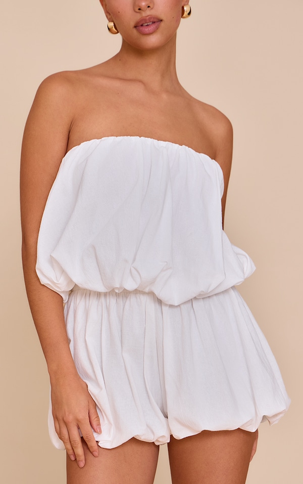 White Puffball Detail Bandeau Playsuit | Dresses | PLT