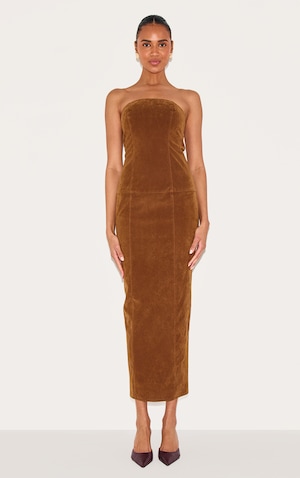 Chestnut Faux Suede Bandeau Maxi Dress | Dresses | PrettyLittleThing USA
