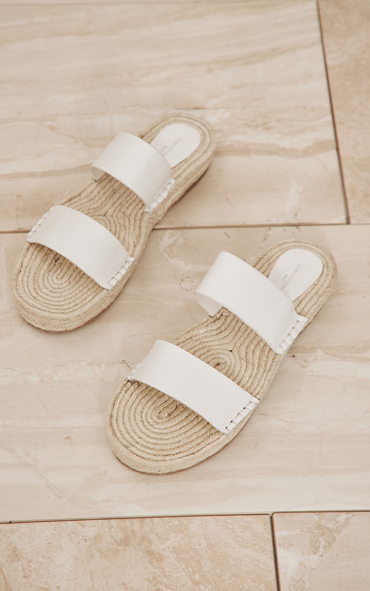 White Raffia Espdrille Double Strap Mule Sandals | Footwear ...