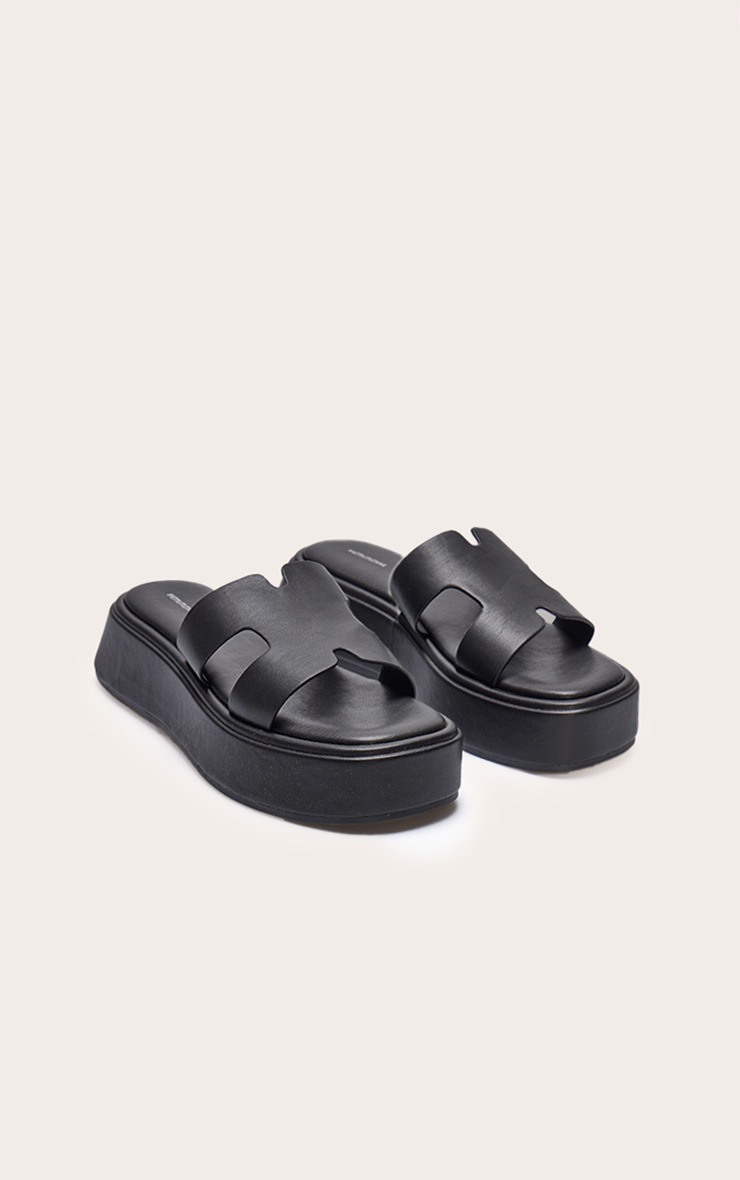 Black Pu Strap Round Toe Flatform Sandals | Footwear | PLT