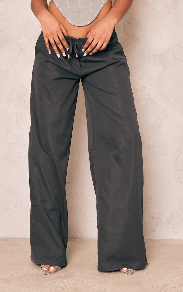 Navy Oversized Drawstring Straight Leg Trousers | Bottoms | PLT