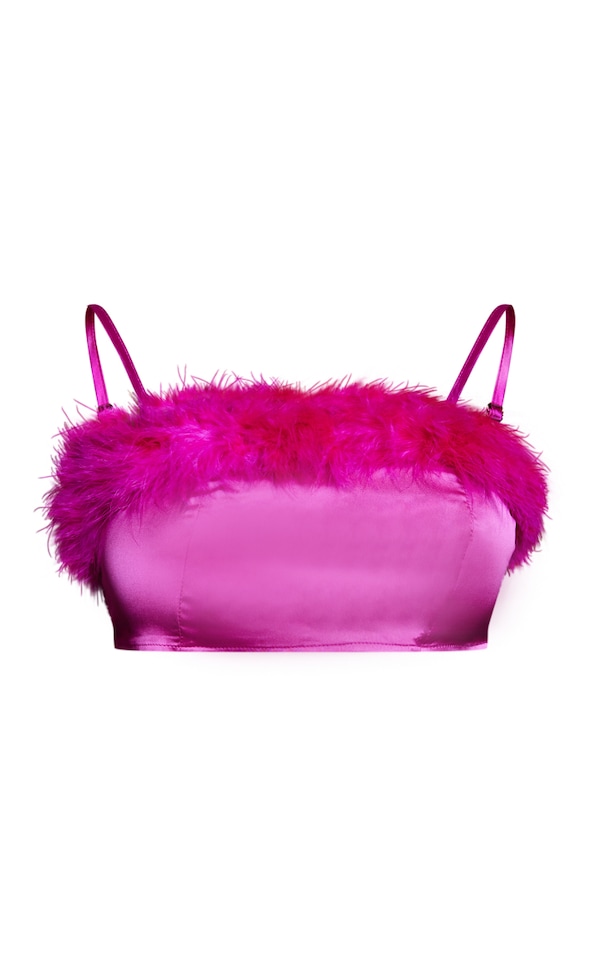 Hot Pink Feather Trim Crop Top | Tops | PLT