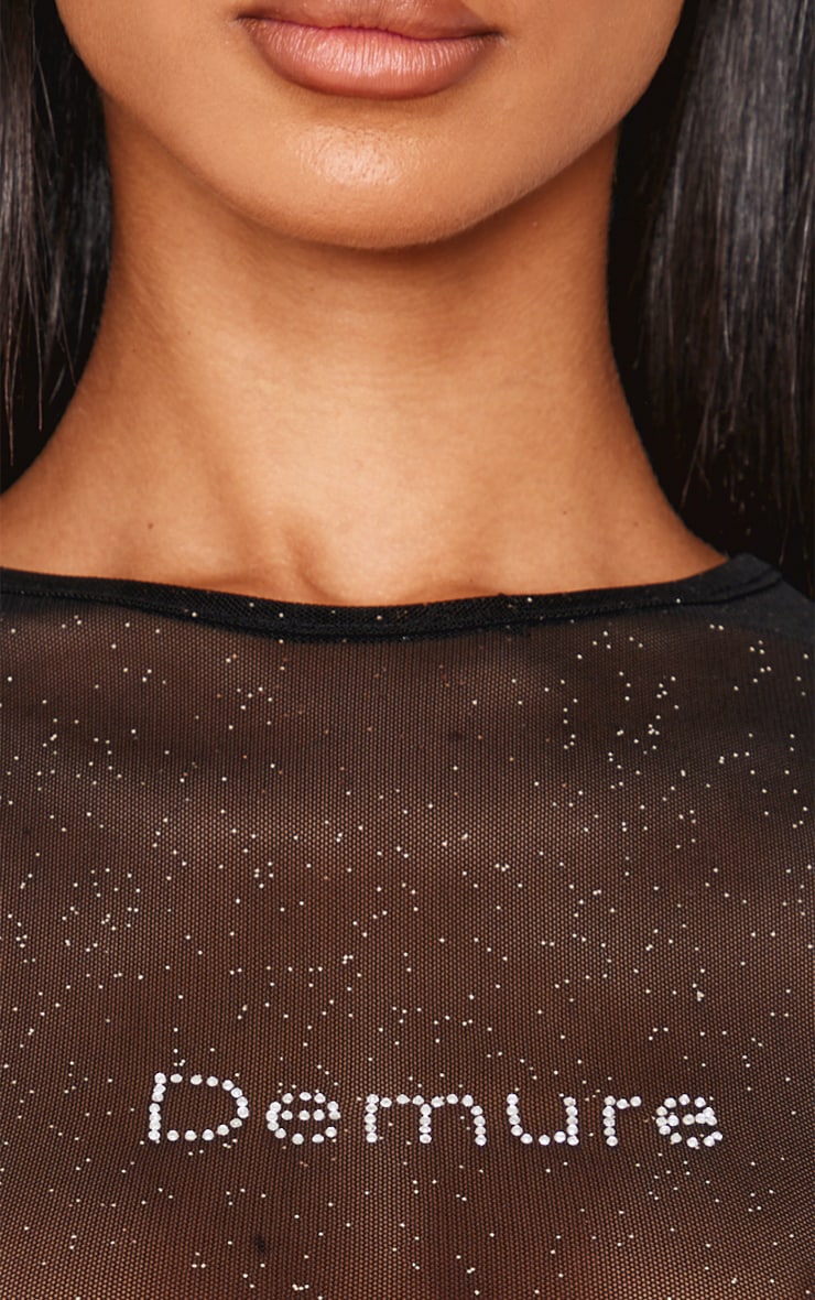 Petite Black Demure Diamante Detail Mesh Top | Petite | PLT