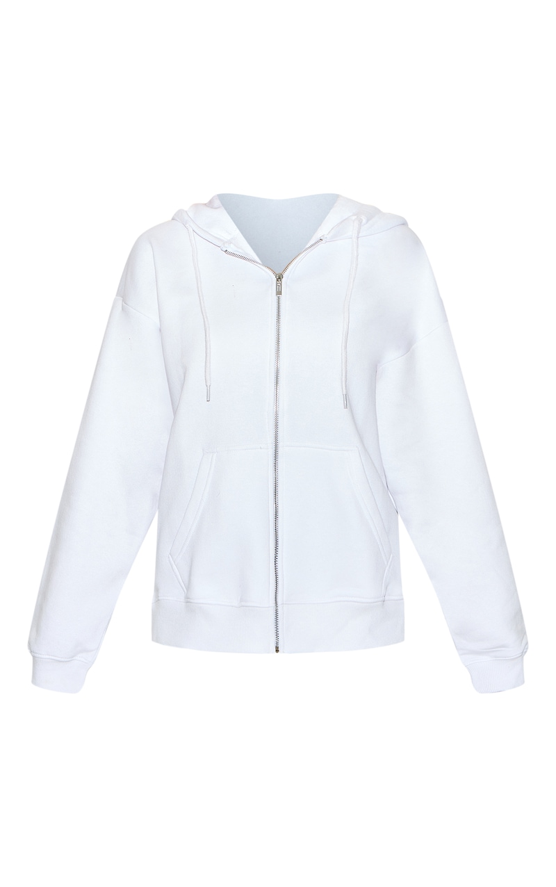 White Oversized Zip Up Plain Front Hoodie | Athleisure | PLT USA