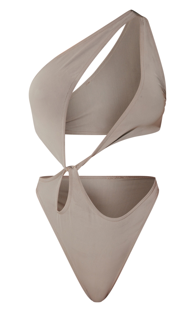 Taupe One Shoulder Loop Swimsuit | Swimwear | PLT USA
