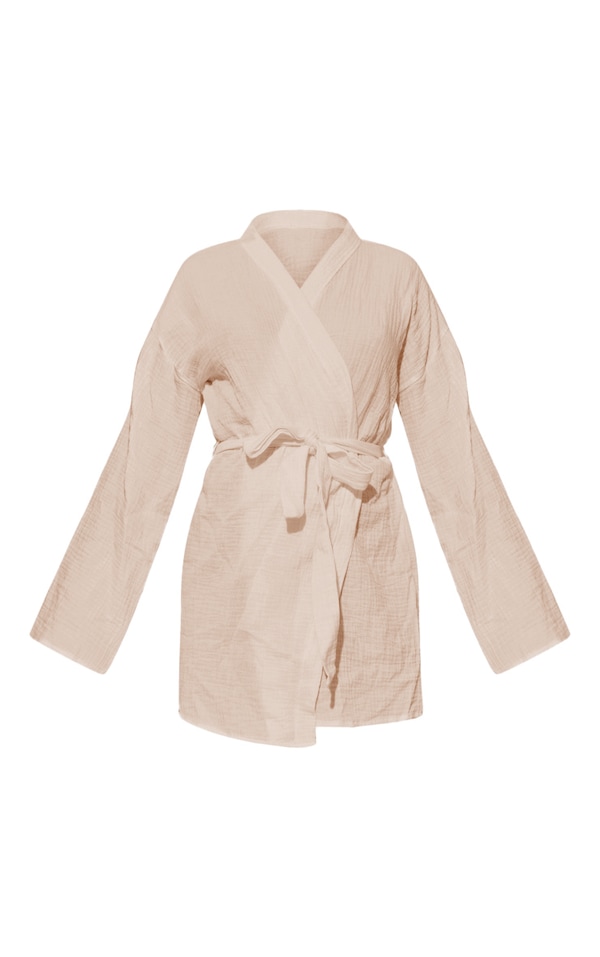 Mocha Textured Tie Waist Robe | PrettyLittleThing USA