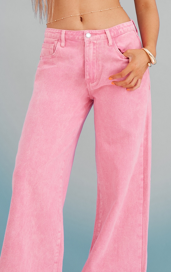 Washed Pink Wide Leg Low Rise Jeans | Denim | PLT