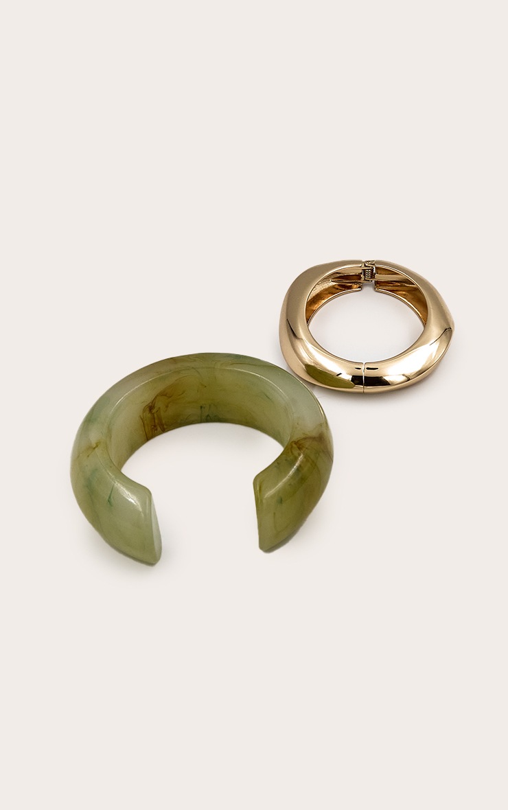 Jade Resin & Gold Metal Bangle Set | Accessories | PLT USA