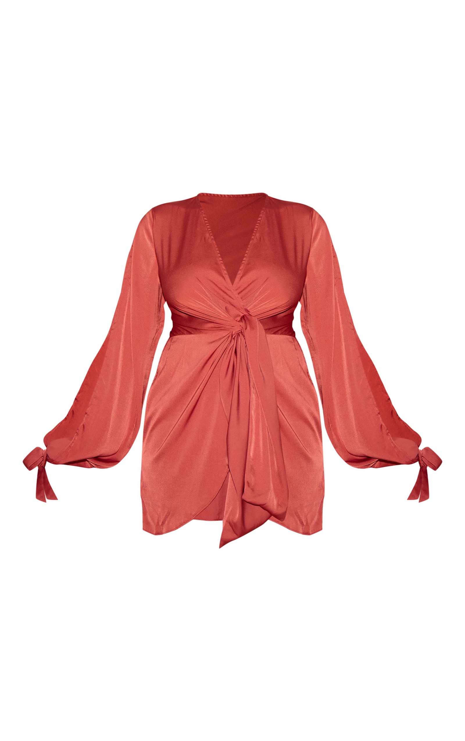 Plus Rust Plunge Neck Twist Open Sleeve Wrap Dress | Plus Size | PrettyLittleThing AUS