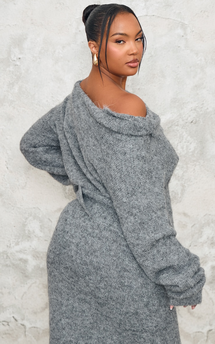 Plus Grey Marl Knit Asymmetric Overlay Sweater | Plus Size ...