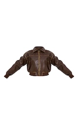 Brown Bleach Faux Leather Cropped Bomber Jacket | Outerwear ...