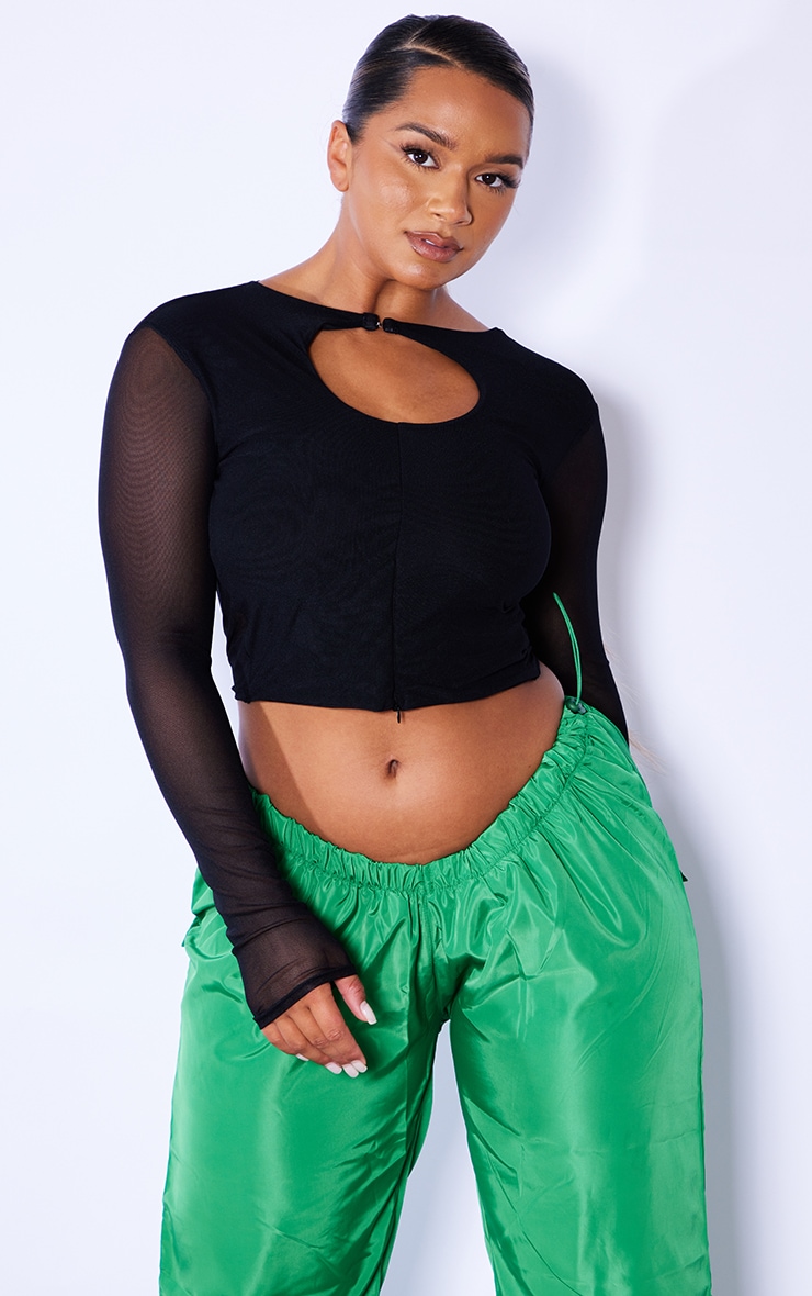 Shape Black Mesh Cut Out Zip Detail Top | Shape | PLT