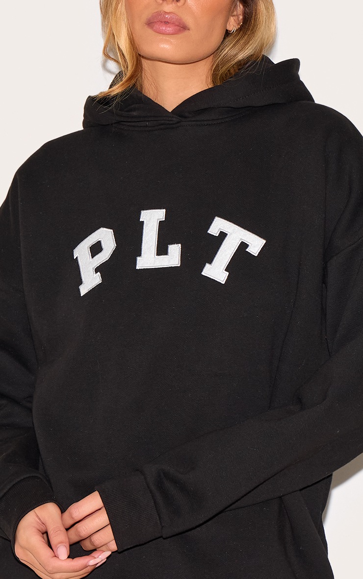 PLT Black Contrasting Print Logo Oversized Hoodie | Athleisure | PLT IRE