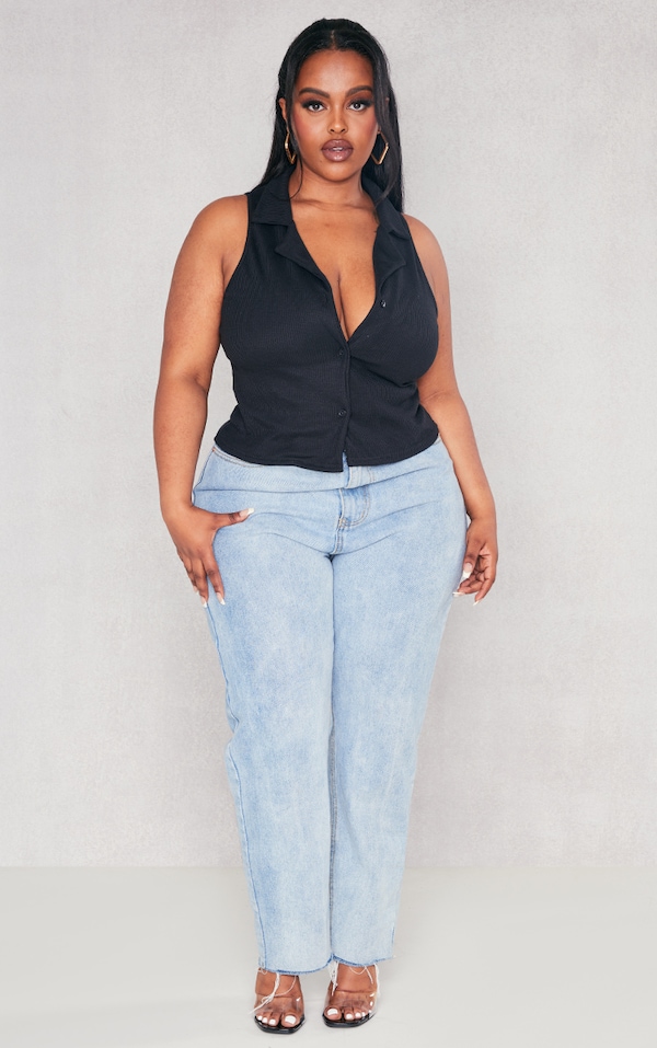Plus Black Ribbed Sleeveless Shirt | Plus Size | PLT