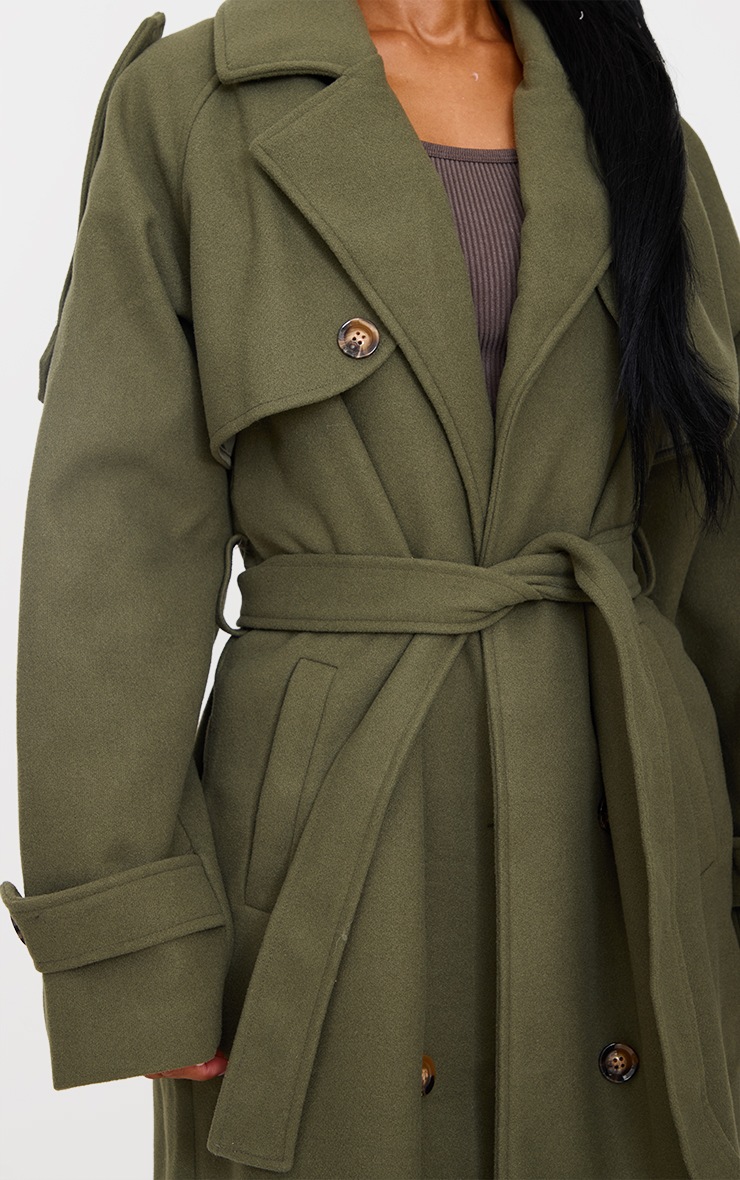 Khaki Oversized Double Breasted Military Trim Coat | PrettyLittleThing USA