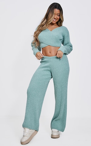 Light Khaki Boucle Knit Cross Front Jumper | PrettyLittleThing