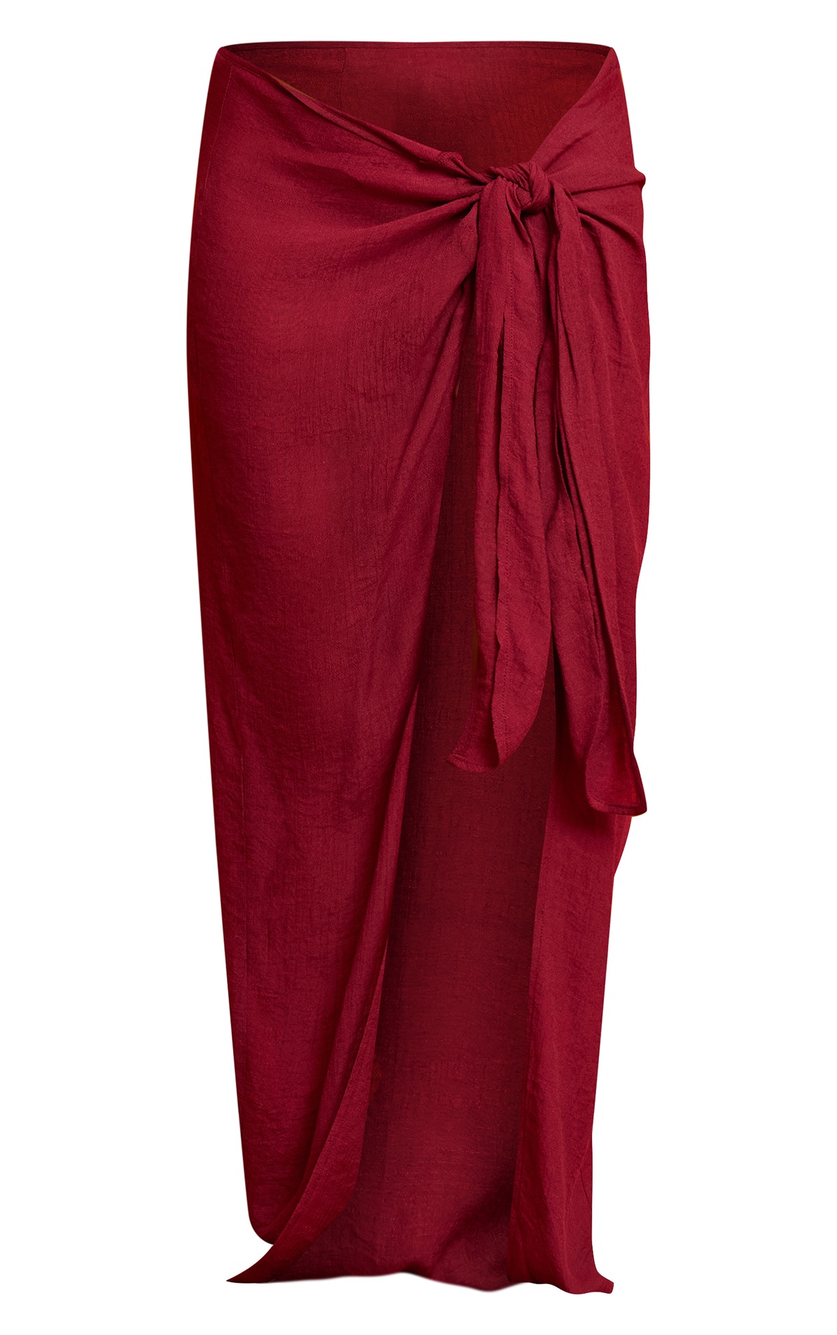 Deep Red Linen Look Beach Sarong | Swimwear | PrettyLittleThing USA