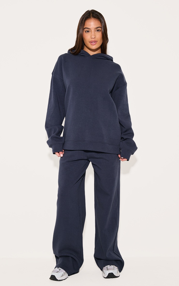 Navy Premium Interlock Oversized Hoodie | Athleisure | PLT