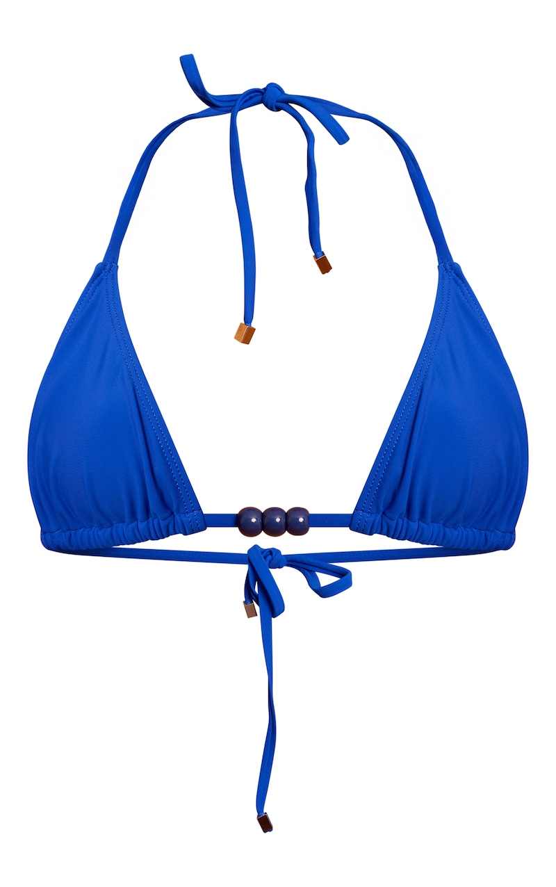 Cobalt Ruched Bead Trim Triangle Bikini Top | Swimwear | PLT
