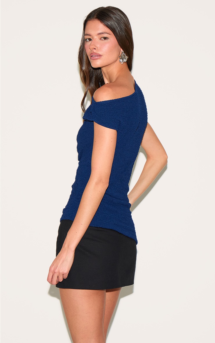 Navy Textured Asymmetric Slouched Detail Long Top | Tops ...
