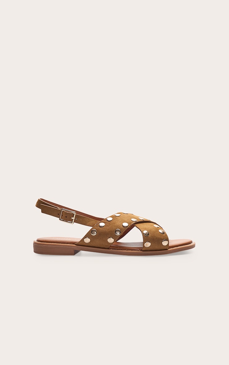 Tan Faux Suede Studded Sling Back Sandal | Footwear | PLT