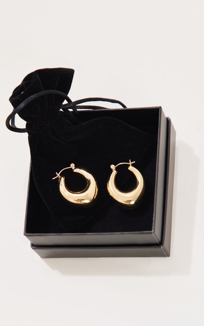 Real Gold Plated Thick Tubular Hoop Earrings Accessories Prettylittlething