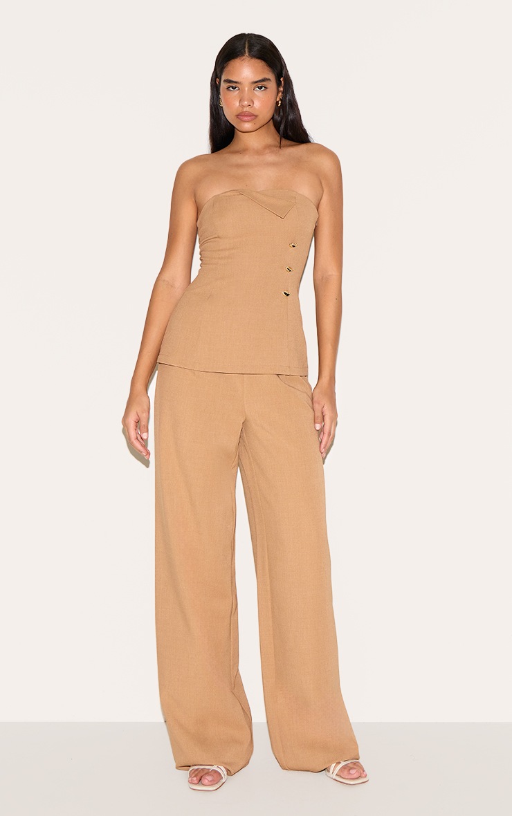 Tall Sand Fold Over Detail Tailored Bandeau Top | Tall ...