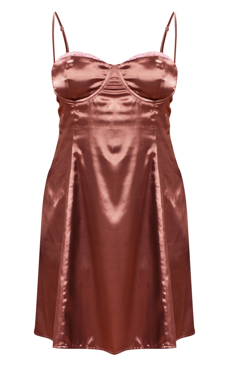 Plus Mocha Satin Contrast Lace Cup Shift Dress Plus Size Prettylittlething Usa