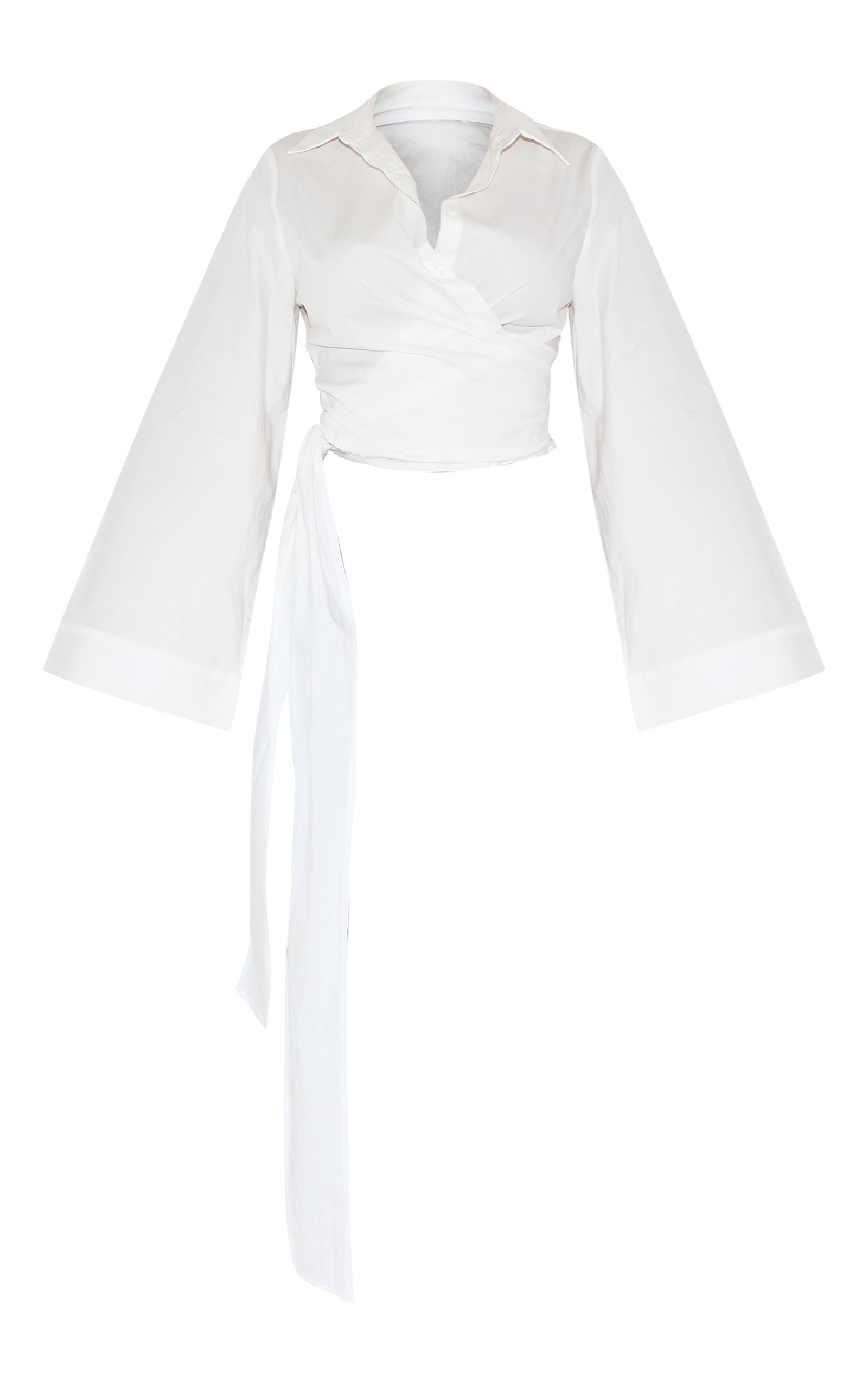 Shape White Wrap Tie Waist Wide Sleeve Shirt | Shape | PLT