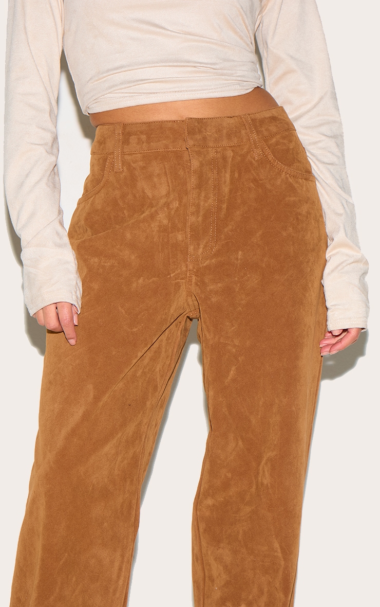 Petite Deep Tan Mid Rise Straight Leg Trousers | Petite | PLT