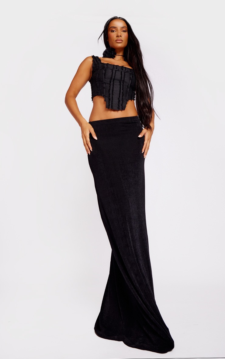 Black Distressed Dip Hem Corset | Tops | PrettyLittleThing IRE