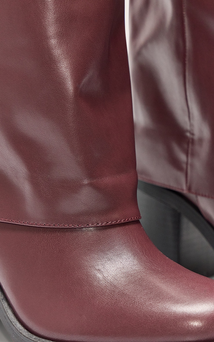 Burgundy Fold Over Low Block Heeled Boots | Footwear | PLT