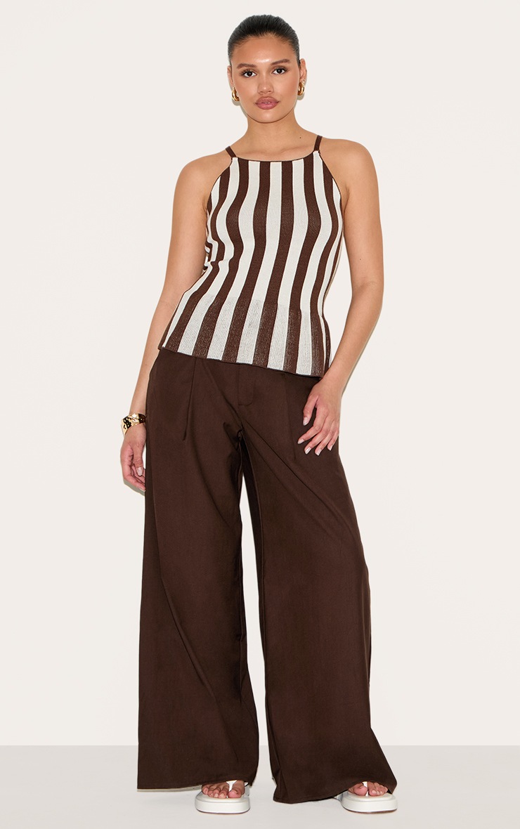 Chocolate Stripe Peplum Cami Top | Knitwear | PrettyLittleThing USA