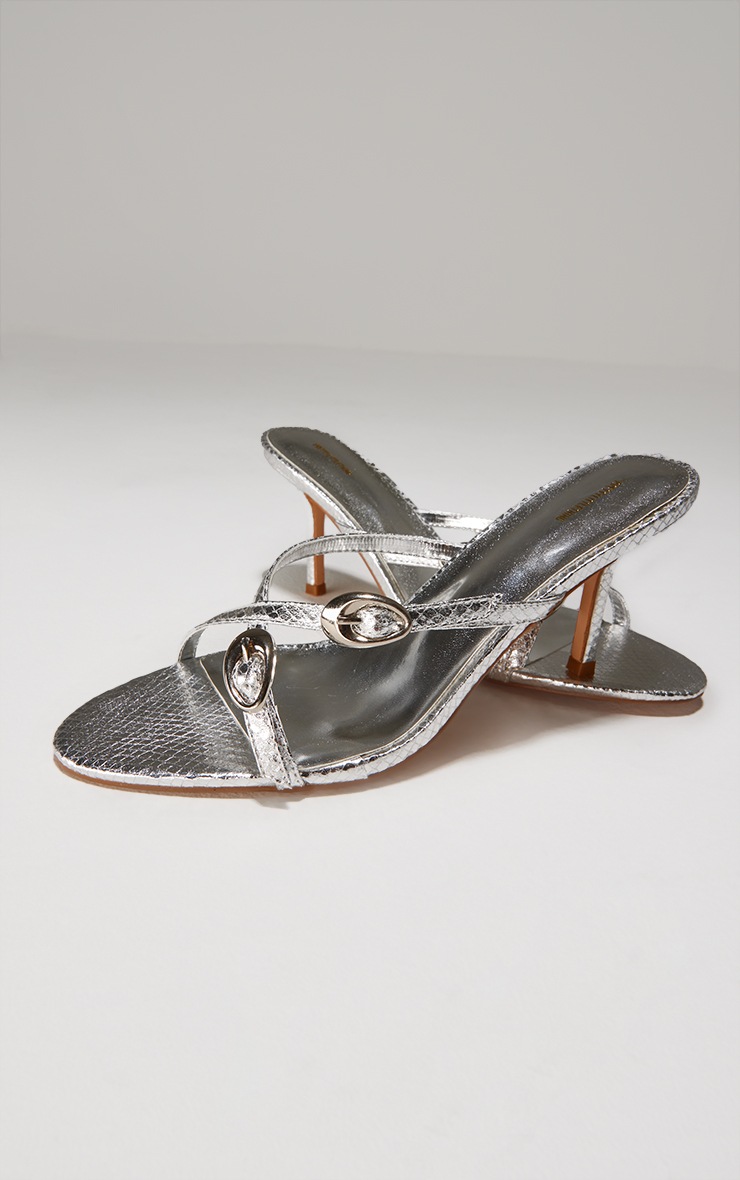 Silver Croc Buckle Cross Strap Mid Stiletto Heel Mules | Footwear ...