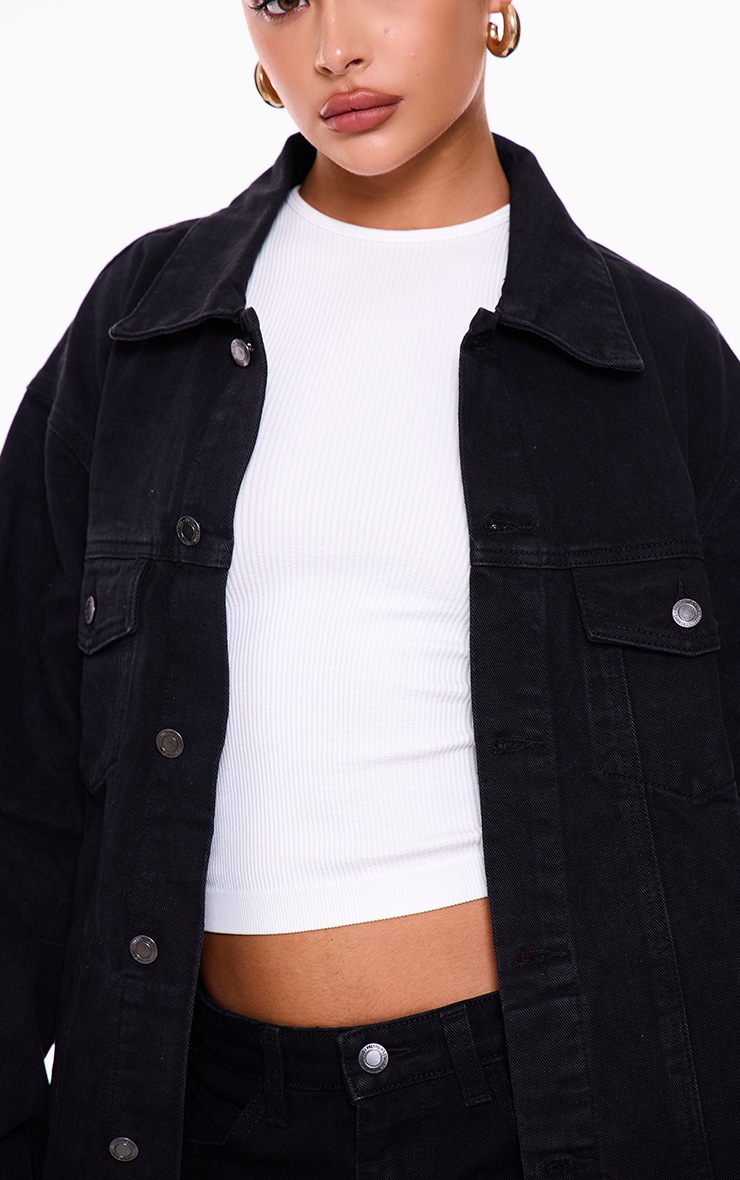 PLT Washed Black Oversized Boyfriend Denim Jacket | Denim ...