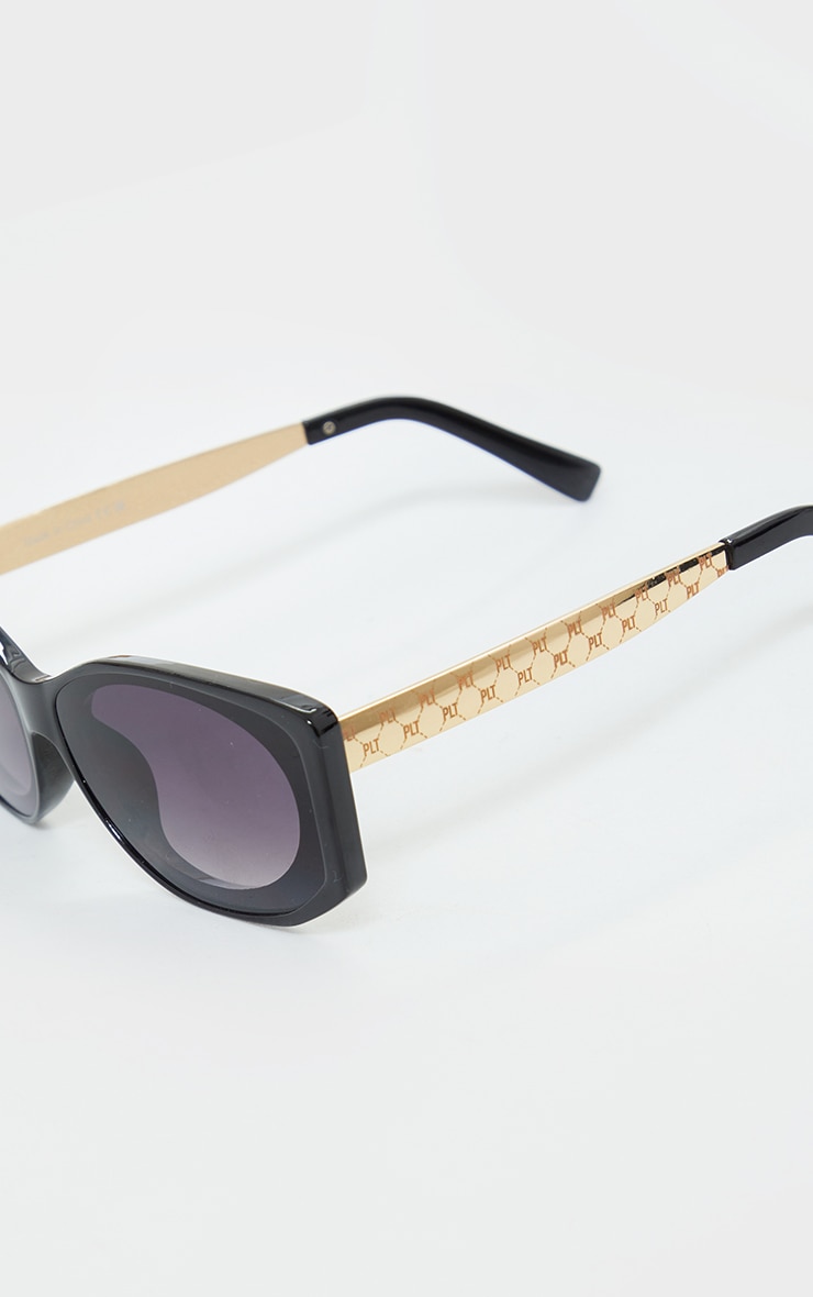 Plt Black Branded Temple Slim Round Sunglasses Prettylittlething Ksa