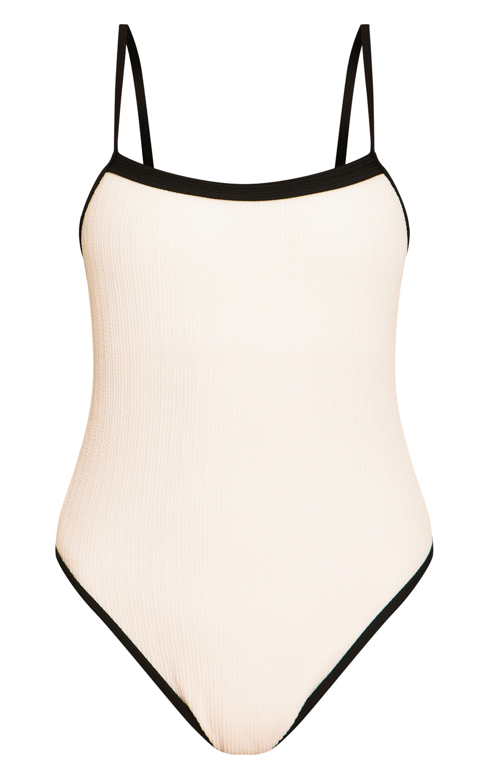 White Contrast Binding Textured Swimsuit | Swimwear | PrettyLittleThing AUS