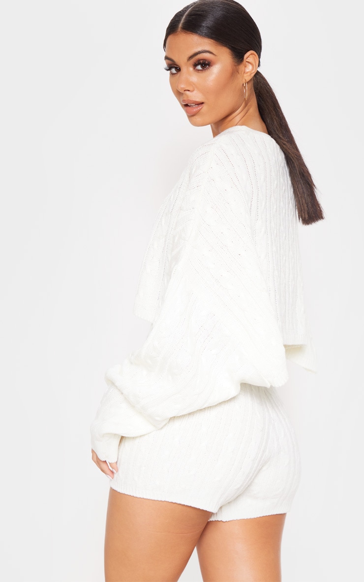 Cream Over Sized Crop Knit Jumper | Knitwear | PrettyLittleThing AUS