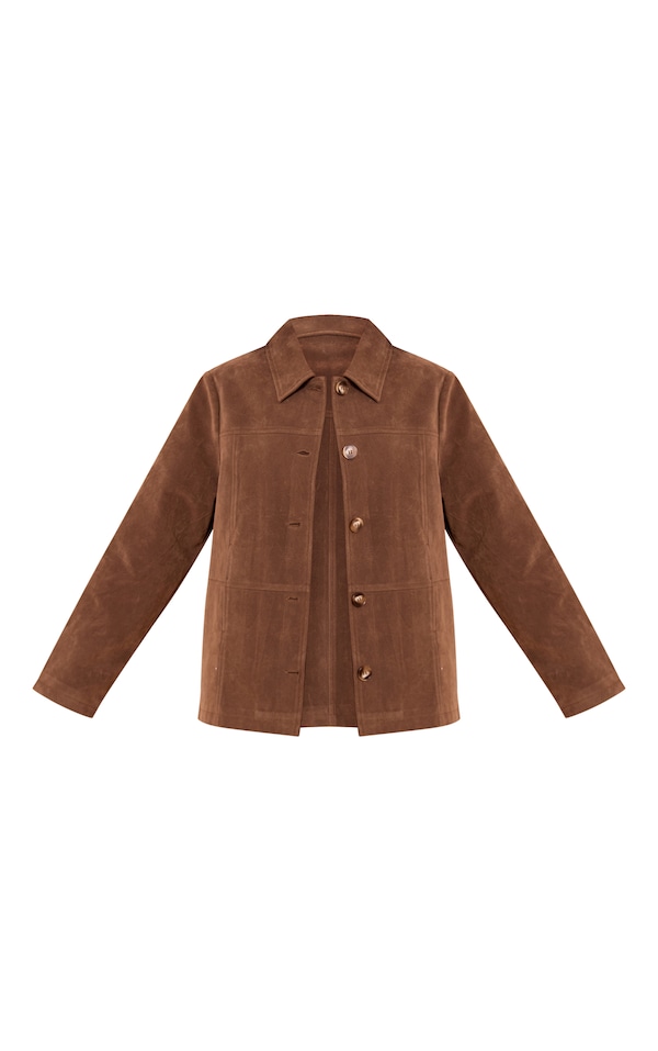 Mocha Suede Button Detail Jacket | Outerwear | PLT